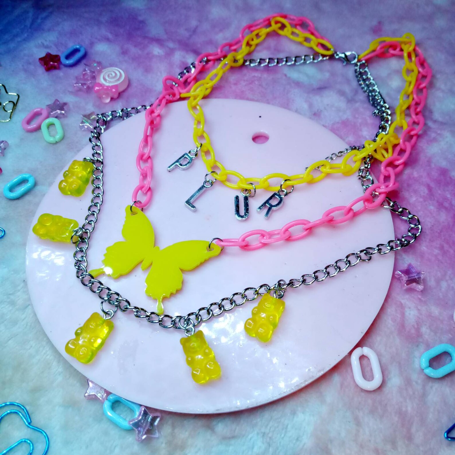 Plur Hot Neon Yellow & Pink Multi Layered Cute Kawaii - Etsy