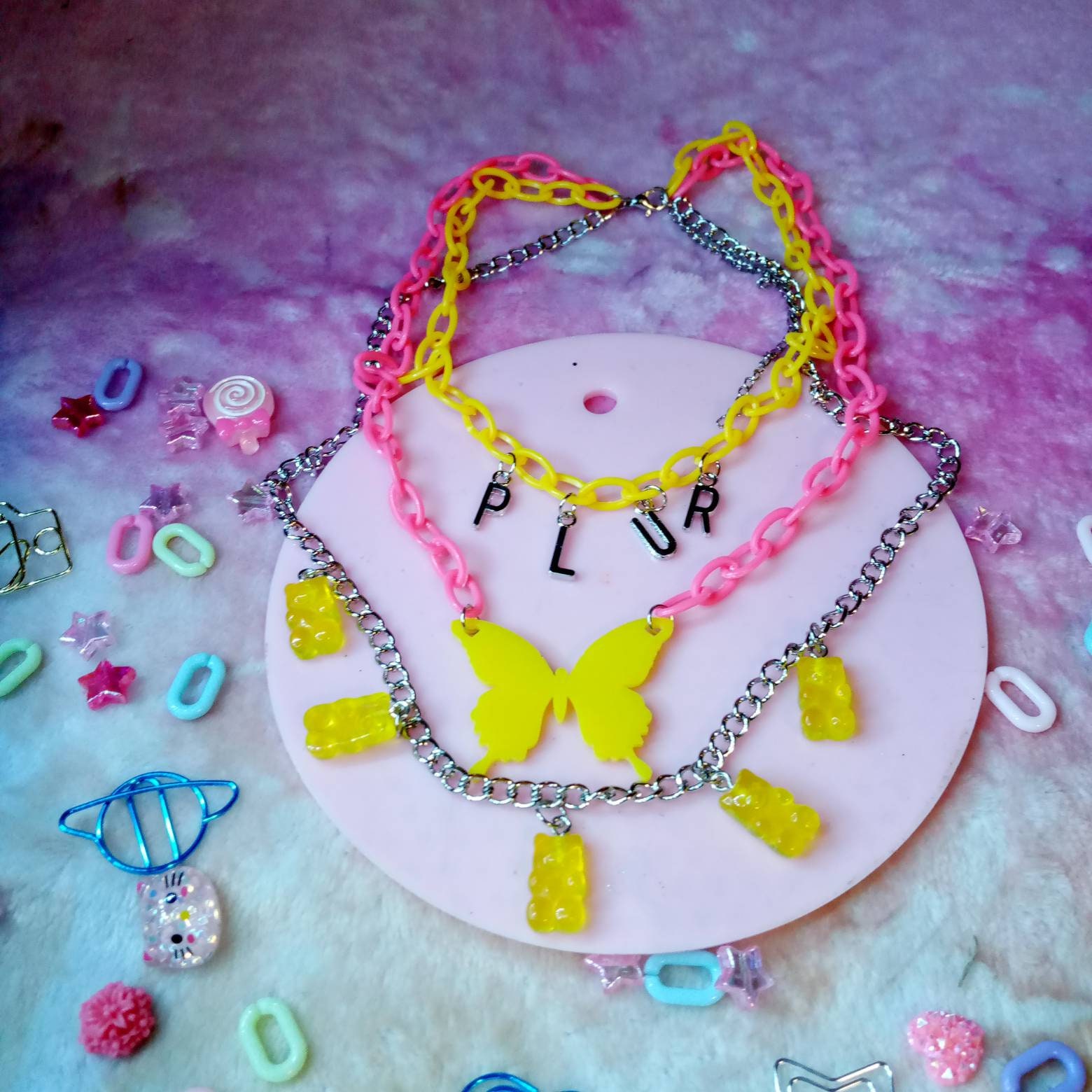 Plur Hot Neon Yellow & Pink Multi Layered Cute Kawaii - Etsy