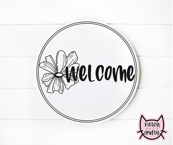 Wood Round Hand Drawn Daisy Welcome Sign SVG | Etsy