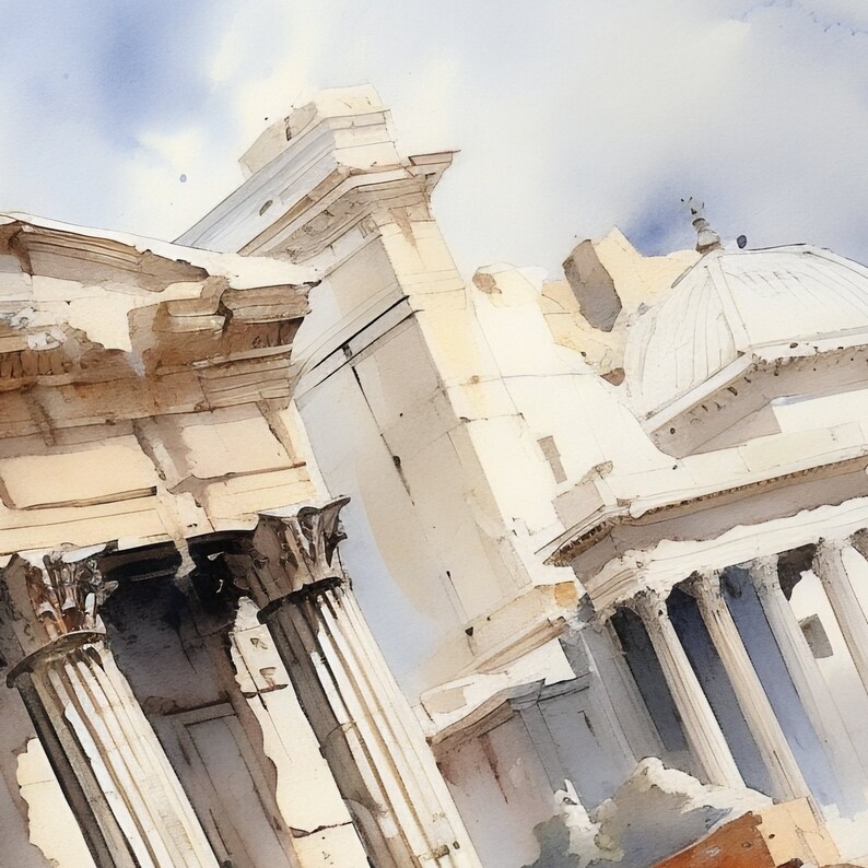 Fori Imperiali Roma, Watercolor Art Print, Roman Streets, Urban Scene ...