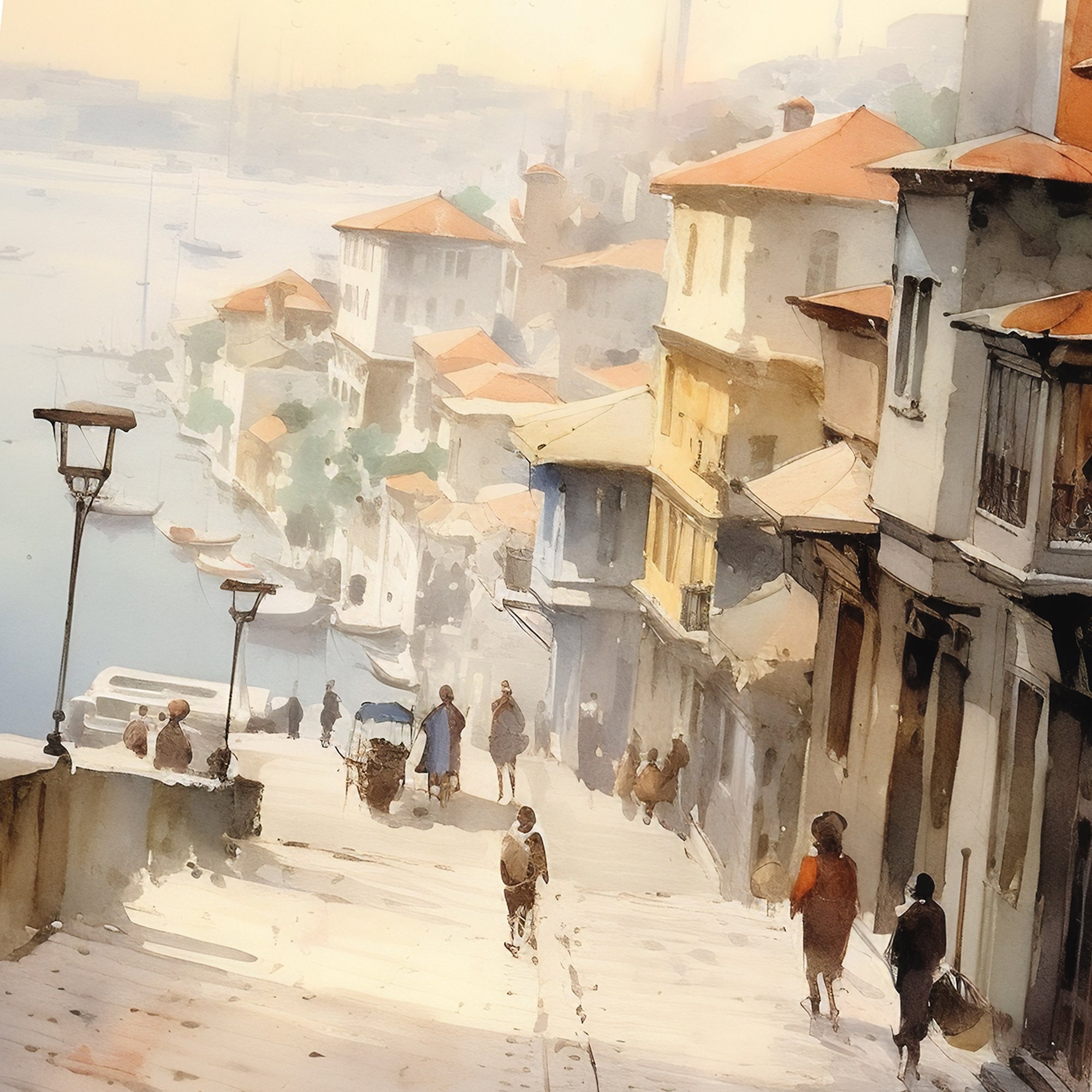 Istanbul Streets, Bosphorus, Watercolor Art Print, Turkiye Landscape ...
