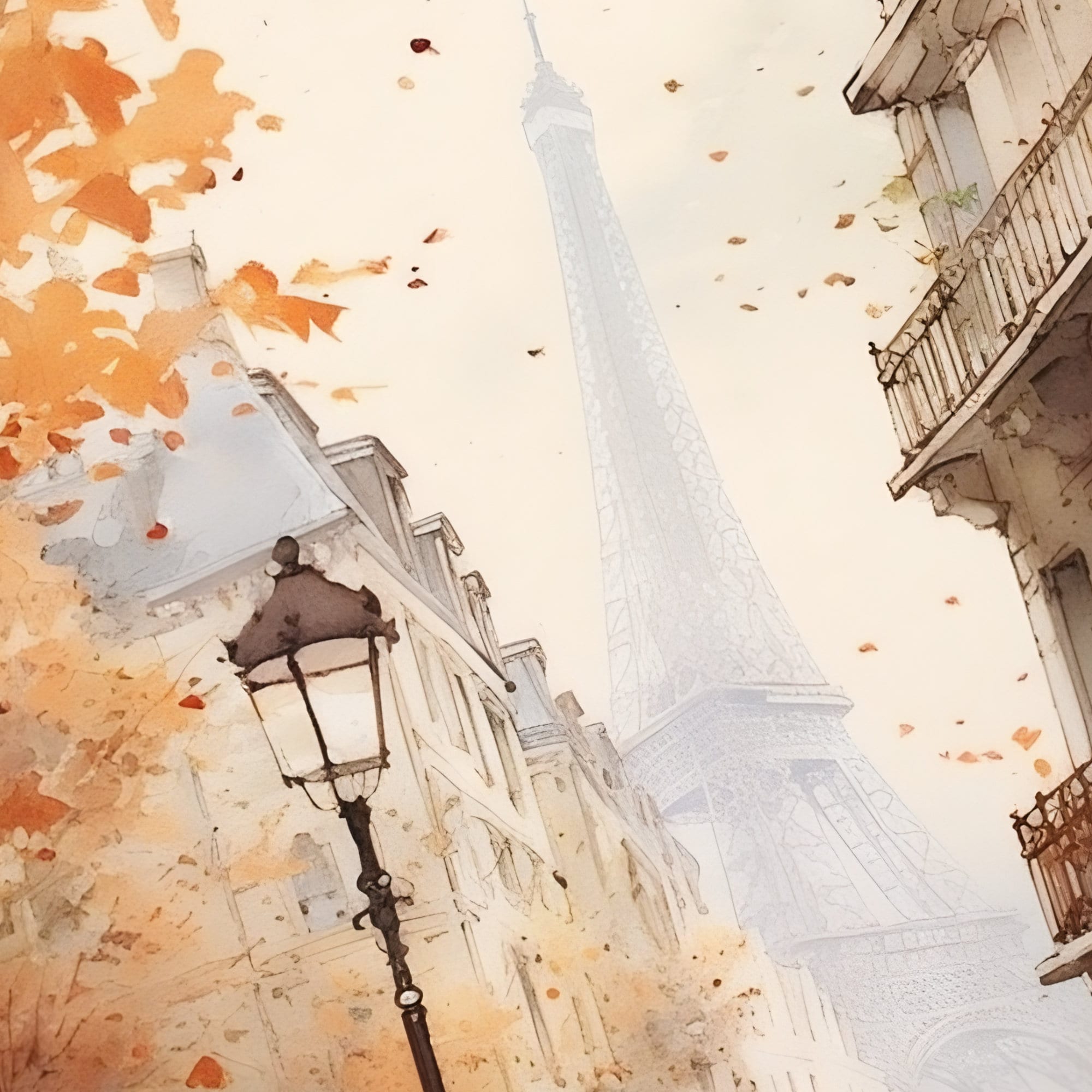Paris Streets in Autumn, Watercolor Art Print, Urban Parisian Scene ...