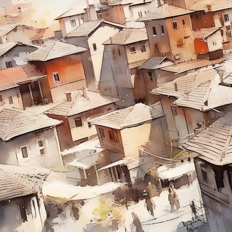 Sarajevo Streets, Mahala, Bosnia Art, Bosnian Urban Landscape, Watercolor Art Print, Bright ...