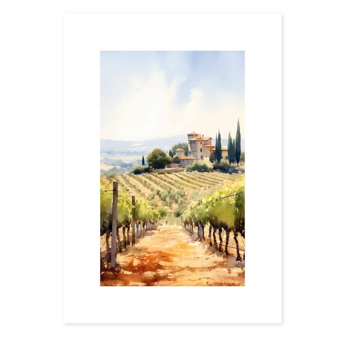 Tuscany Vineyards Watercolor Art Print, Tuscany Landscape, Italian ...