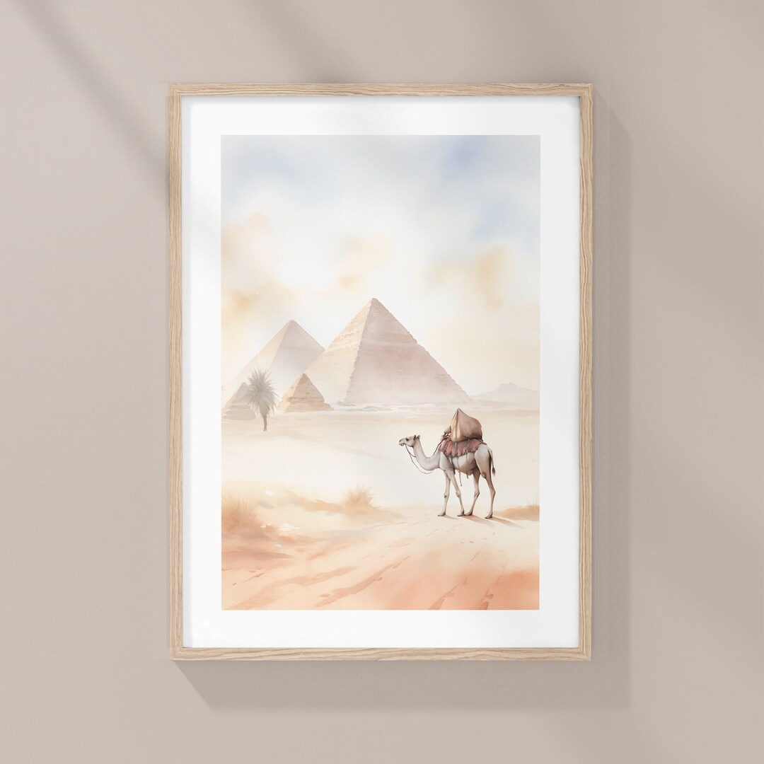 Giza Plateau, Giza Pyramids Complex, Egypt, Watercolor Art Print ...