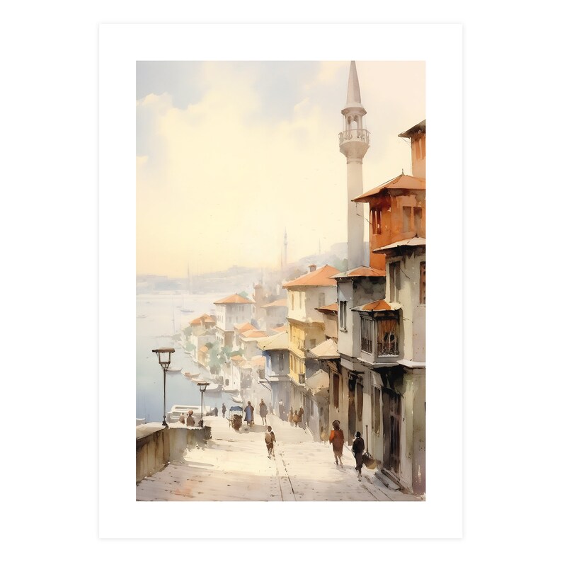 Istanbul Streets, Bosphorus, Watercolor Art Print, Turkiye Landscape ...