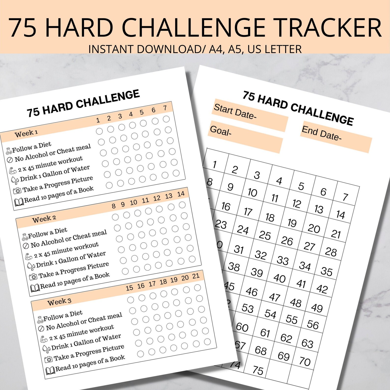 Printable 75 Hard Challenge Tracker Printable Word Searches