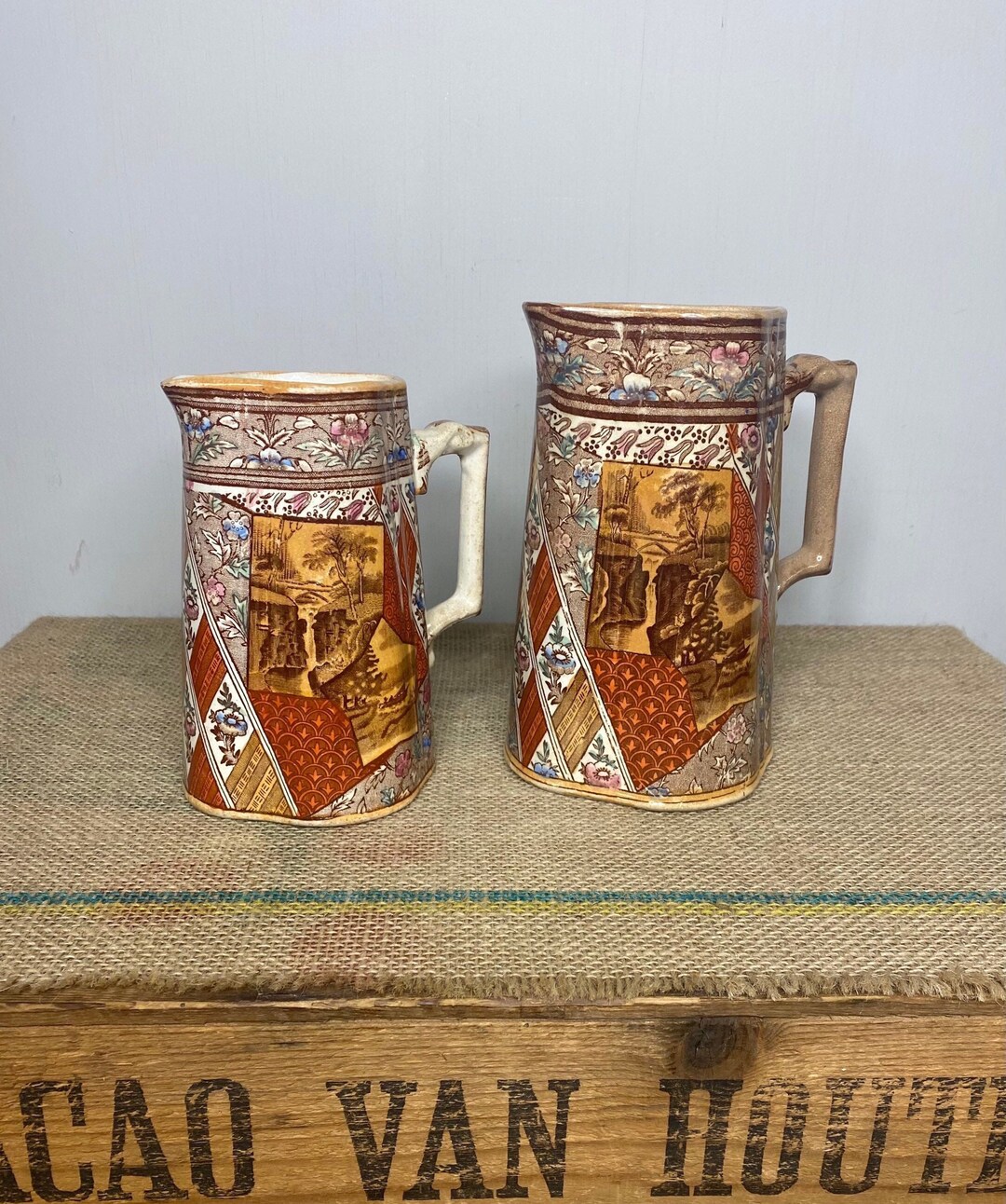 Rare Pair of Antique Scottish Pottery Jugs by D Methven & Sons, Brown ...