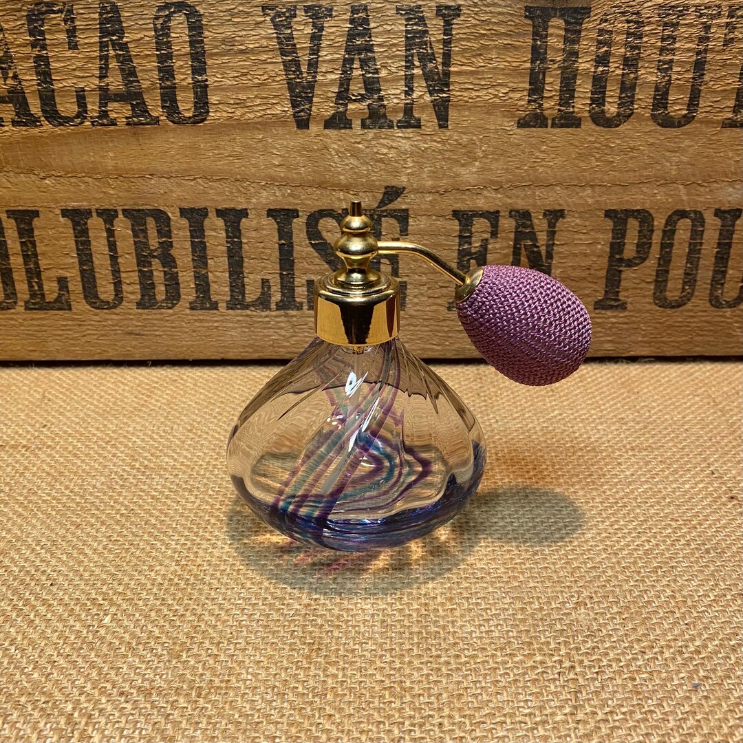 Vintage Caithness Glass Fragrance Bottle With Blue & Purple Bands - Etsy