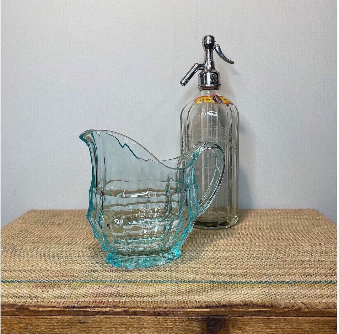 Vintage Davidson Jacobean Pattern Turquoise Pressed Glass Jug - Etsy