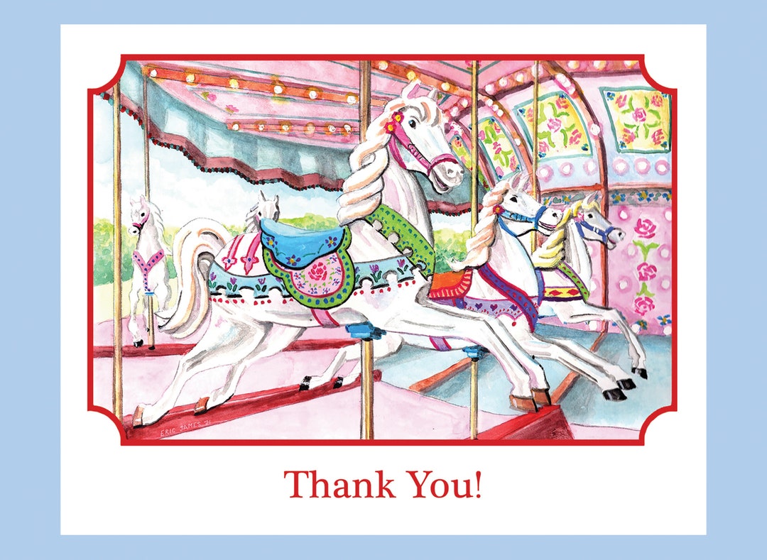 CAROUSEL Thank You/thinking of You/valentine's Cards 10-card Set With Stickers - Etsy