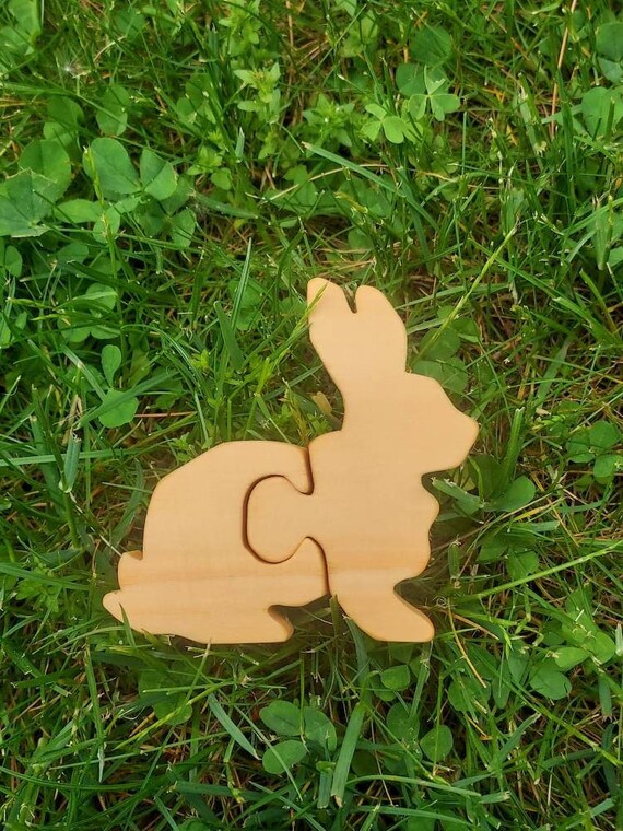 3D Wooden Rabbit Puzzle Two Piece Animal Puzzle Toy - Etsy