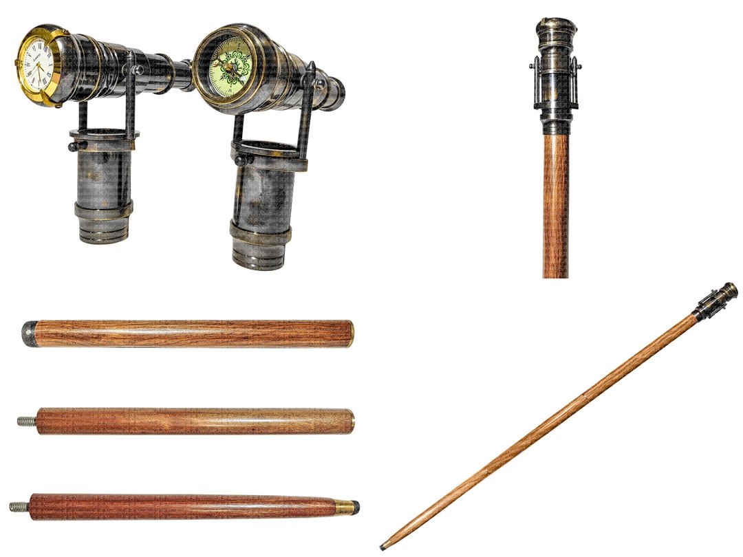 Wooden Walking Stick Cane With Clock and Compass Handle for Men Women ...