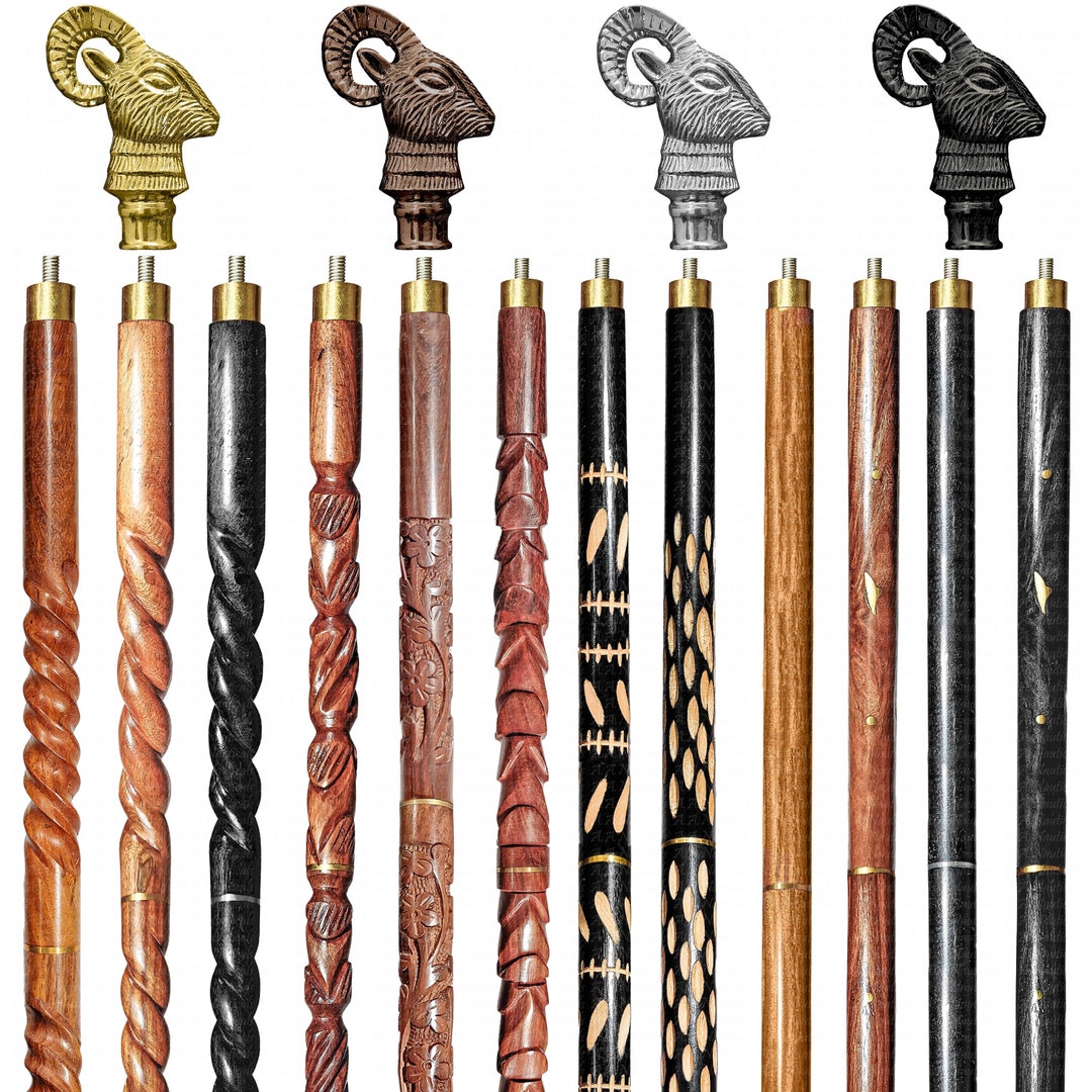 Goat Wooden Walking Stick Cane for Men Women Seniors, Antique Handmade ...