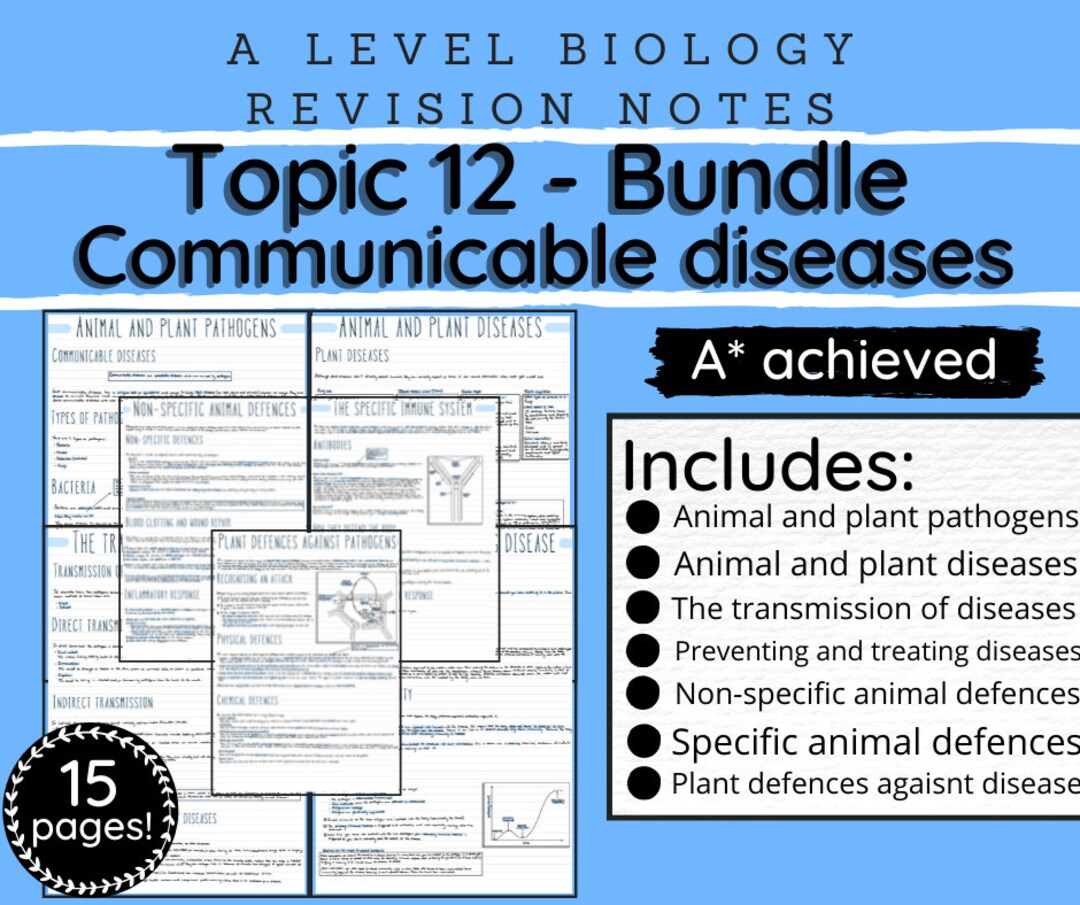 A Level Biology Revision Notes Bundle - “topic 12 - Communicable ...