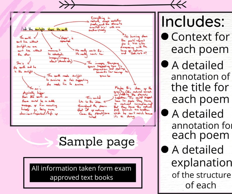 GCSE Love and Relationships Poetry Notes - Etsy
