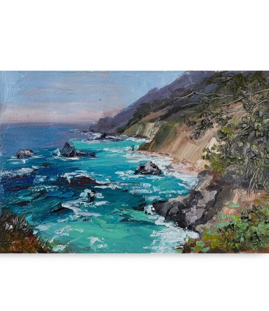 Big Sur Oil Painting: California Coast Seascape, Ocean Rocks Art (8x12 ...