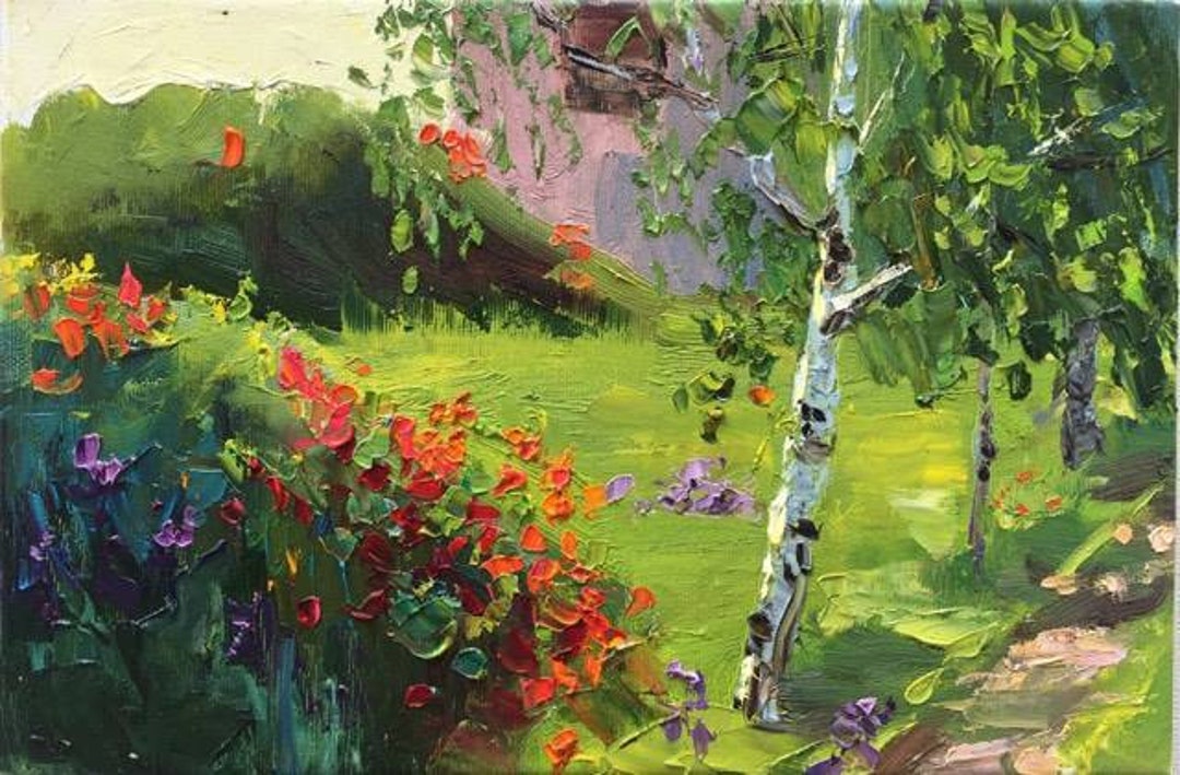 Birch Tree Original Oil Painting Ukrainian Landscape Poppies - Etsy