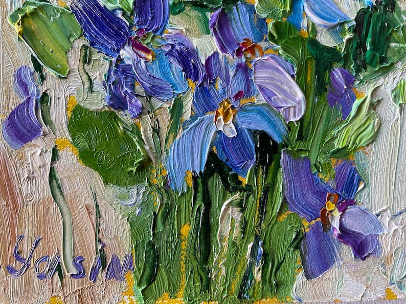 Violet Flower Oil Painting Origina Small Floral Miniature Impasto Art ...