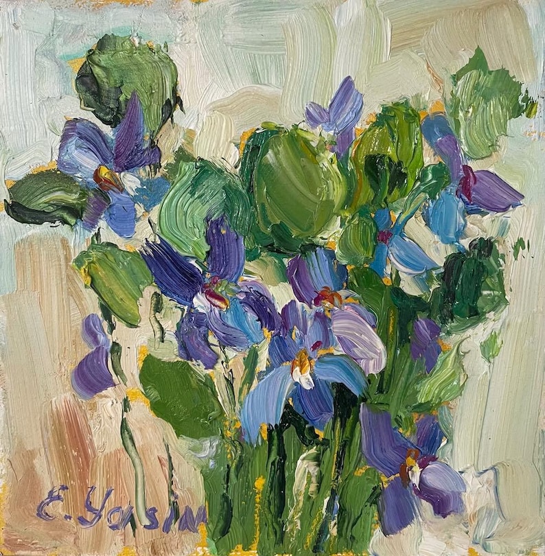 Violet Flower Oil Painting Origina Small Floral Miniature Impasto Art ...