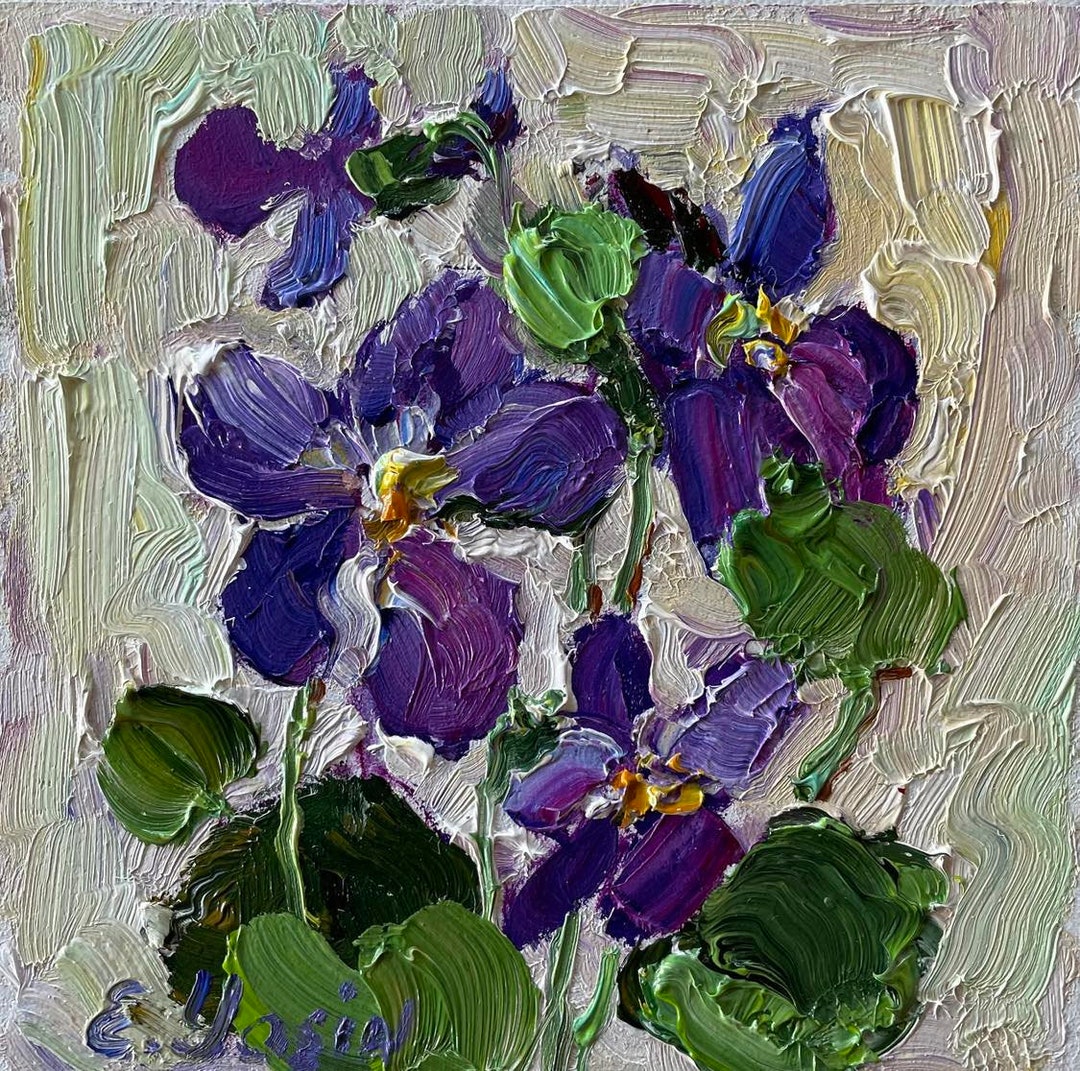 Violet Flower Painting Original Oil Painting Small Impasto Art Floral ...