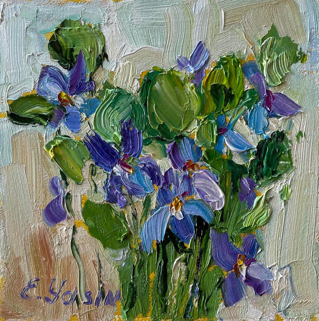 Violet Flower Painting Original Oil Painting Small Impasto Wall Art ...