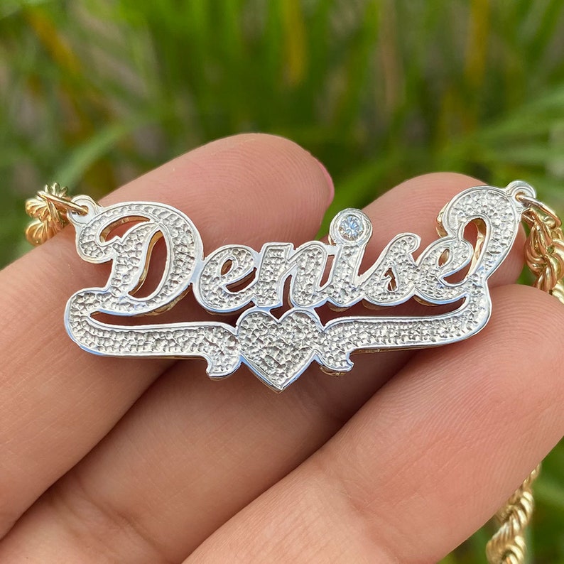 Personalized Cursive Double Name Plate Pendant With Heart - Etsy