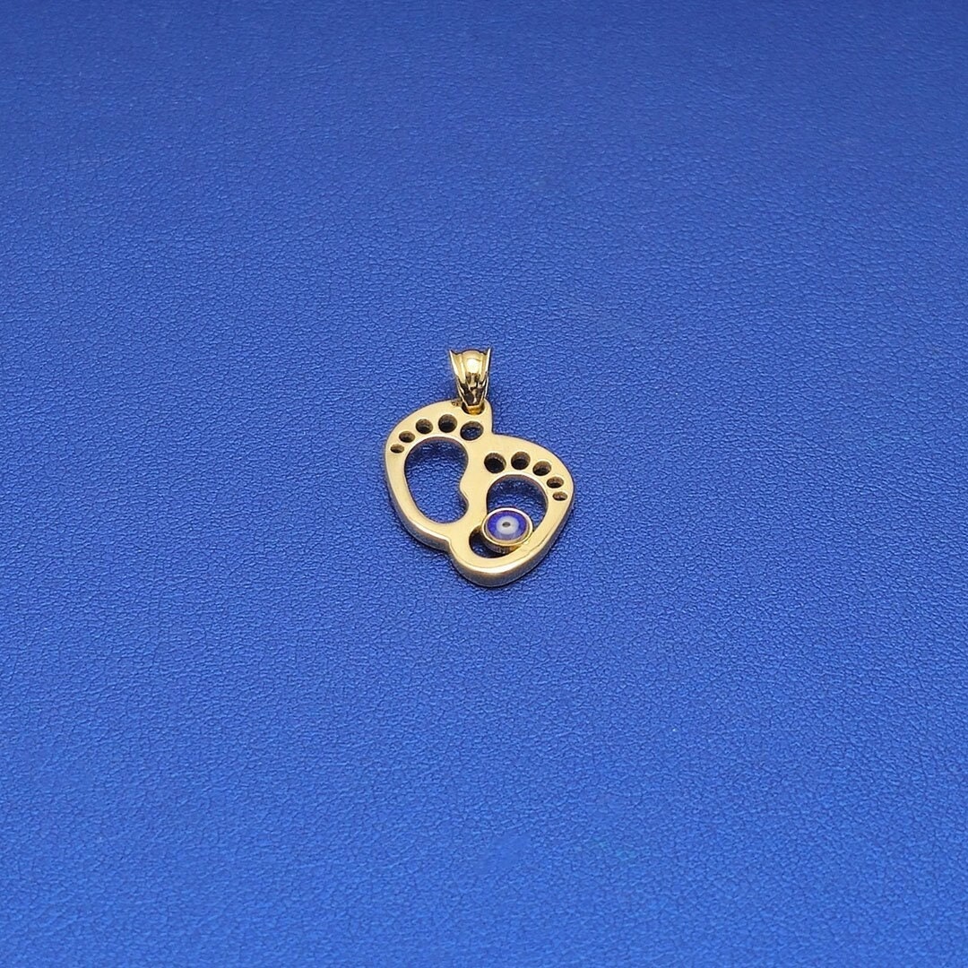 Solid 14k Gold Baby Feet & Evil Eye With Blue Enamel Pendant Charm ...