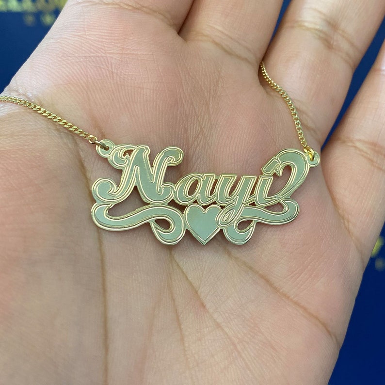 Personalized Cursive Name Plate Pendant With Heart Underline - Etsy