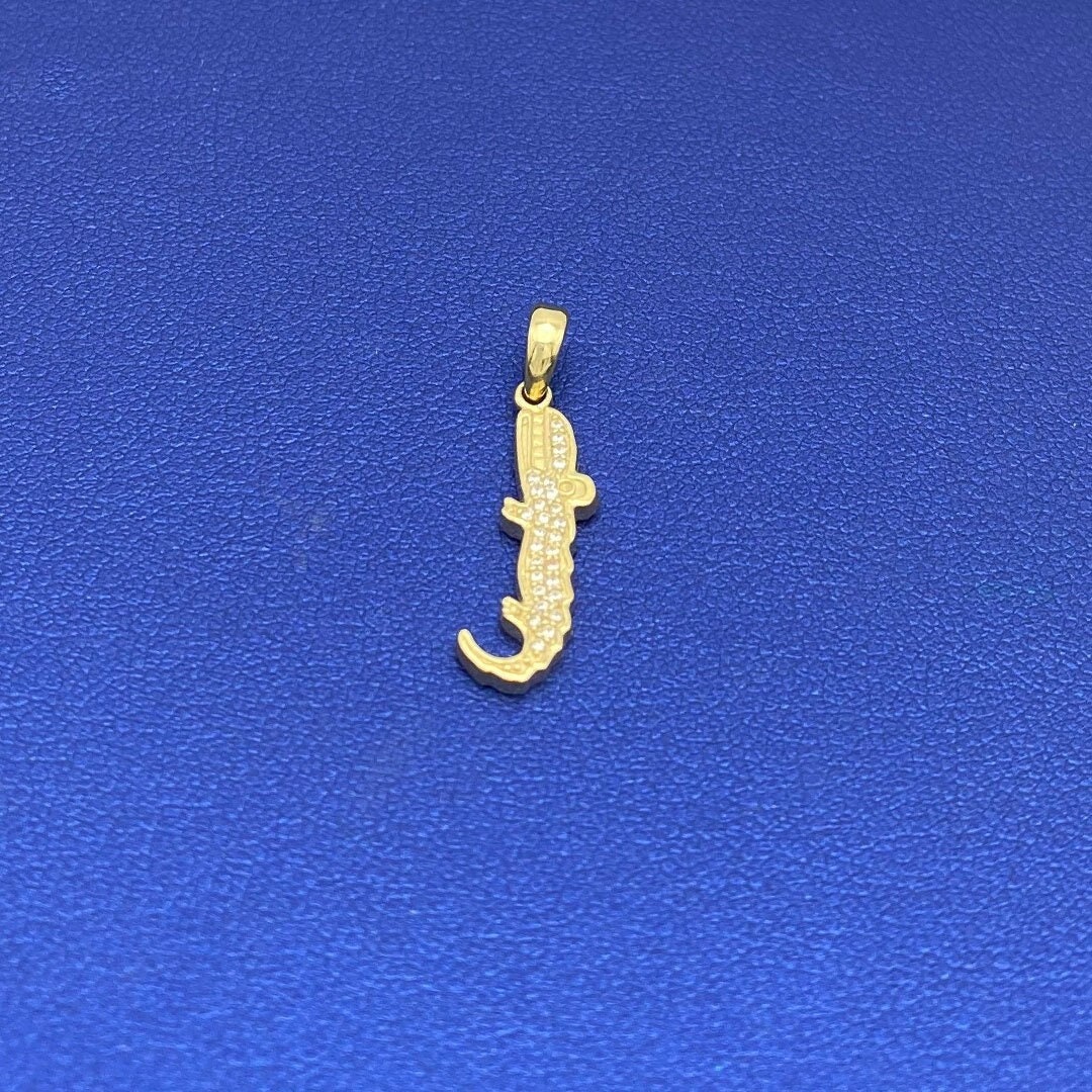 Solid 10k Yellow Gold Mini Gator Pendant With Cubic Zirconia Stones ...