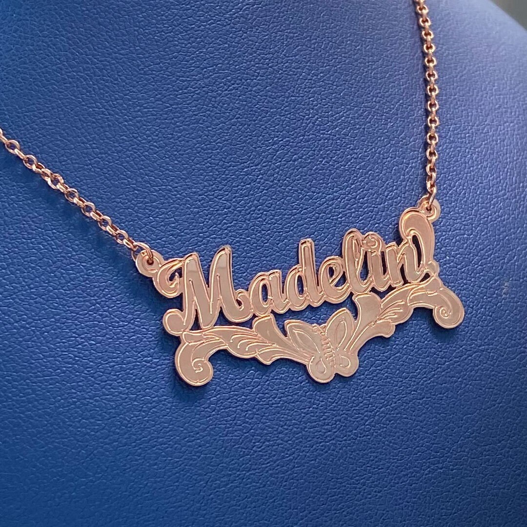 Personalized Cursive Name Plate Pendant With Butterfly Underline ...