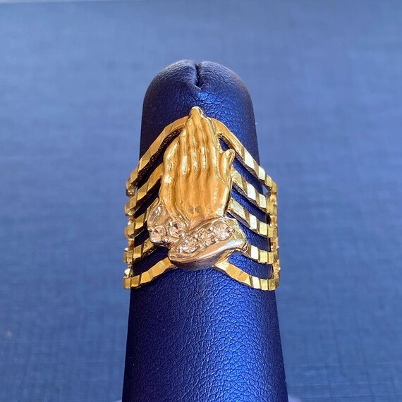 Solid 10k Yellow Gold Praying Hands Ring With Cubic Zirconia - Etsy