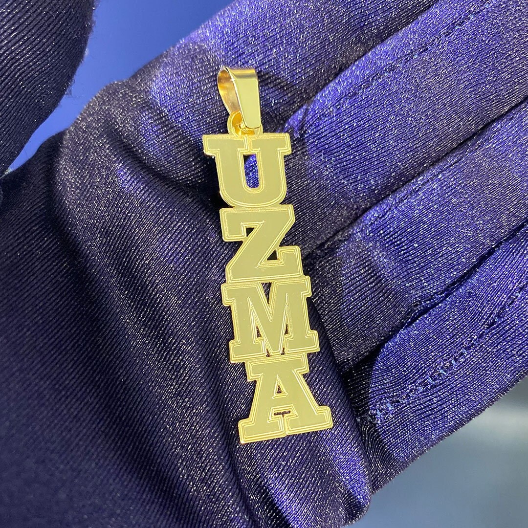 Personalized Custom Vertical Name Pendant | 10k Yellow Gold, 14k Yellow ...