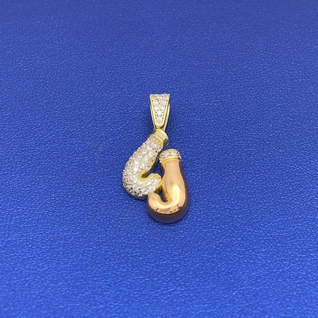 Solid 10k Yellow Gold Pair of Boxing Gloves Pendant Charm With Cubic ...