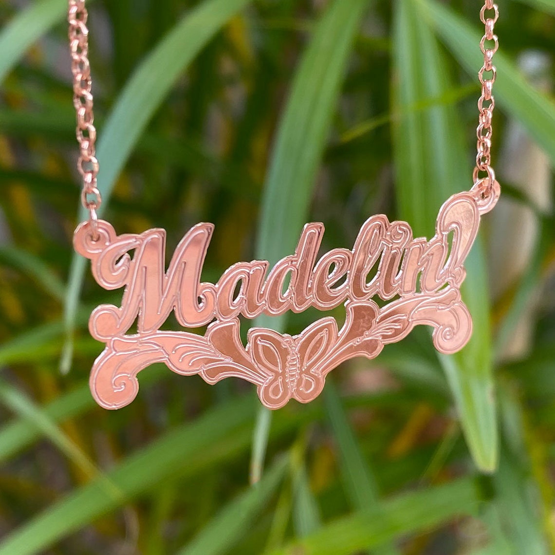 Personalized Cursive Name Plate Pendant With Butterfly - Etsy