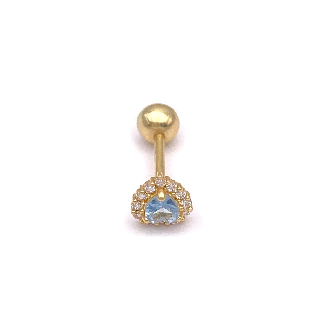 18G 14k Gold Light Blue Heart Screw Ball Back Barbell Stud | Cartilage ...