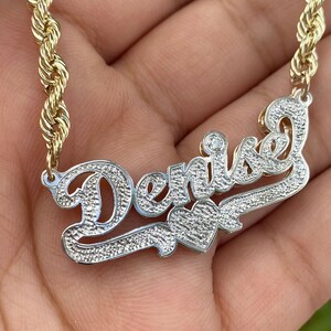 Personalized Cursive Double Name Plate Pendant With Heart Underline and ...