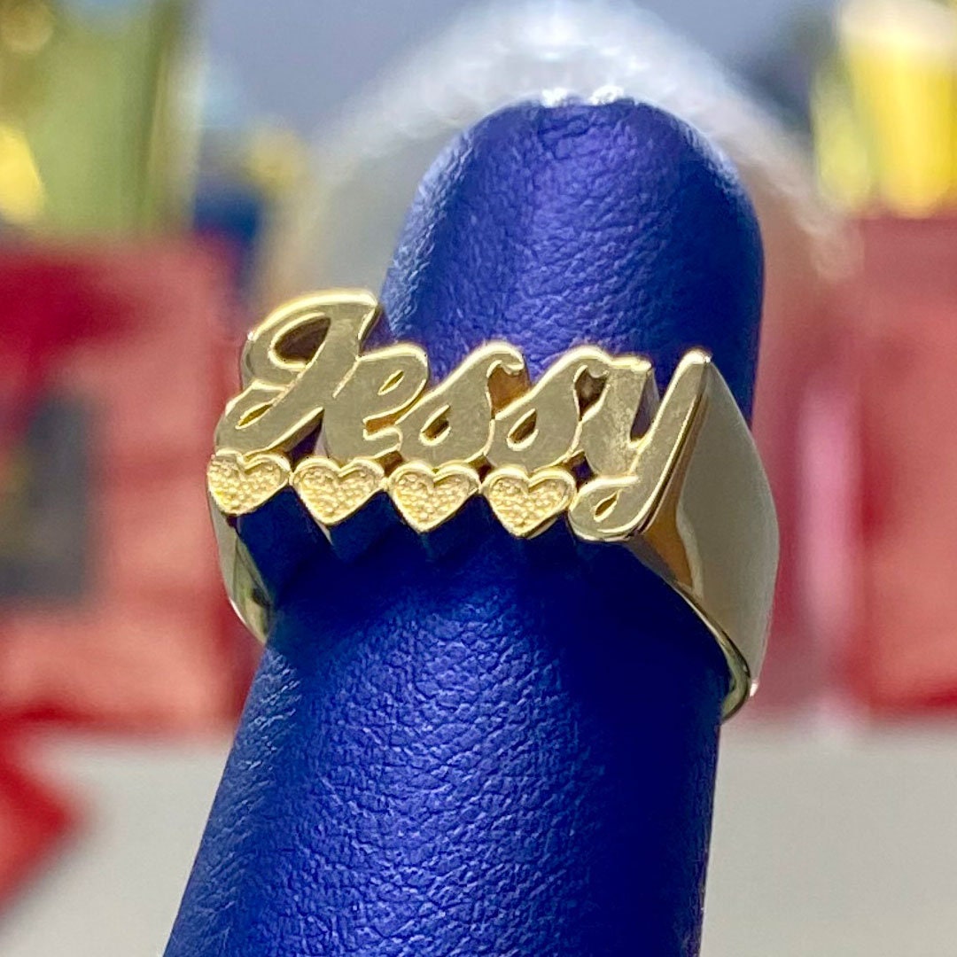 Personalized Cursive Name Ring With Heart Underline 10k OR 14k Gold ...