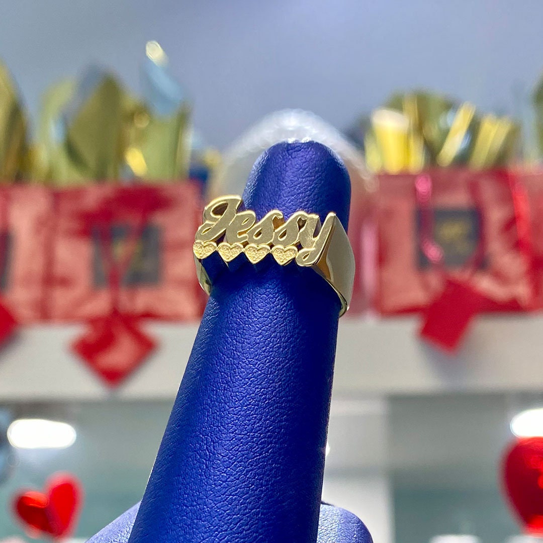 Personalized Cursive Name Ring With Heart Underline | 10k OR 14k Gold ...