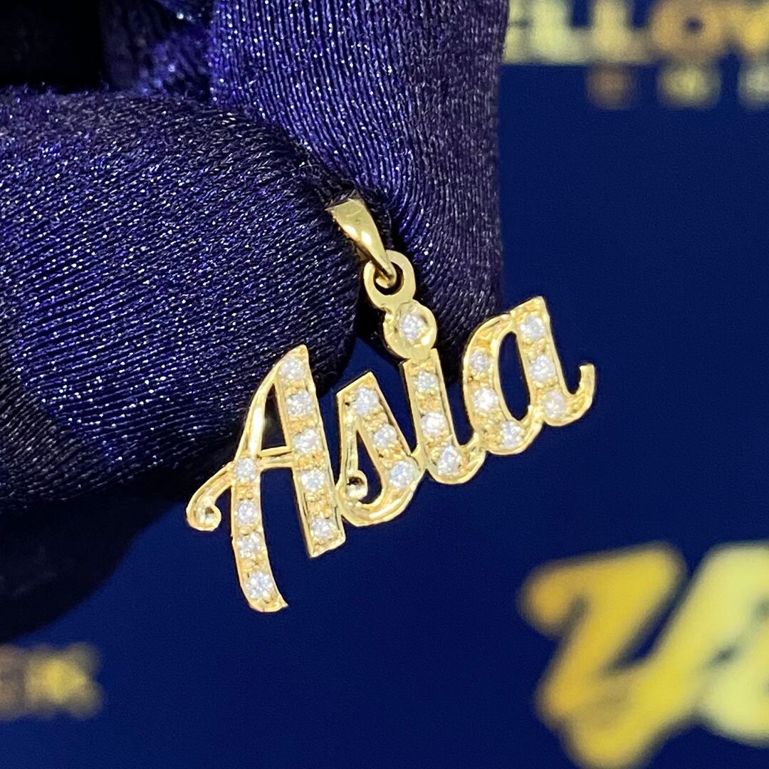 Personalized Cursive Name Pendant With Genuine Diamonds | 10k OR 14k ...