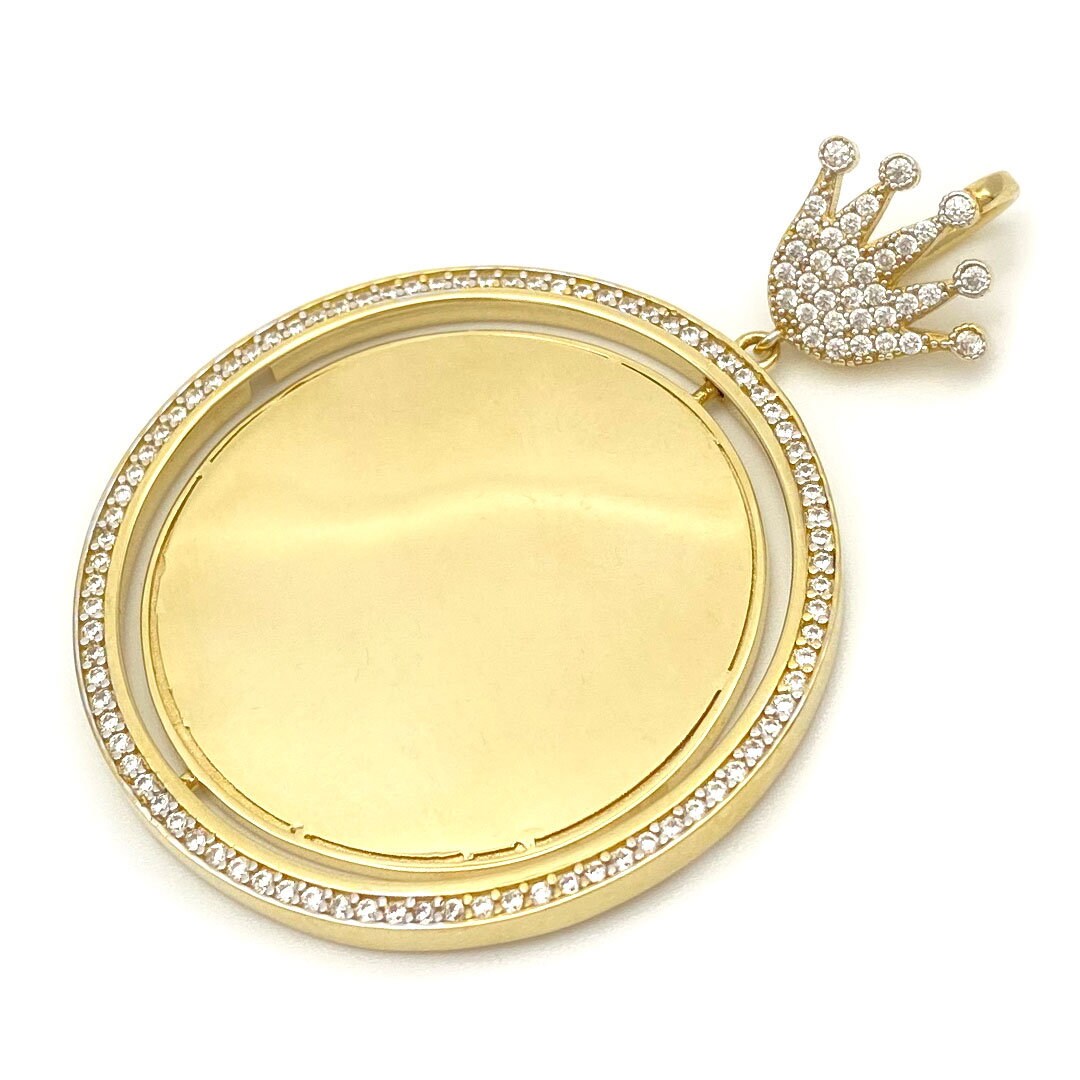 Custom Round Rotating Double Sided Photo Medallion With Crown in 14k ...
