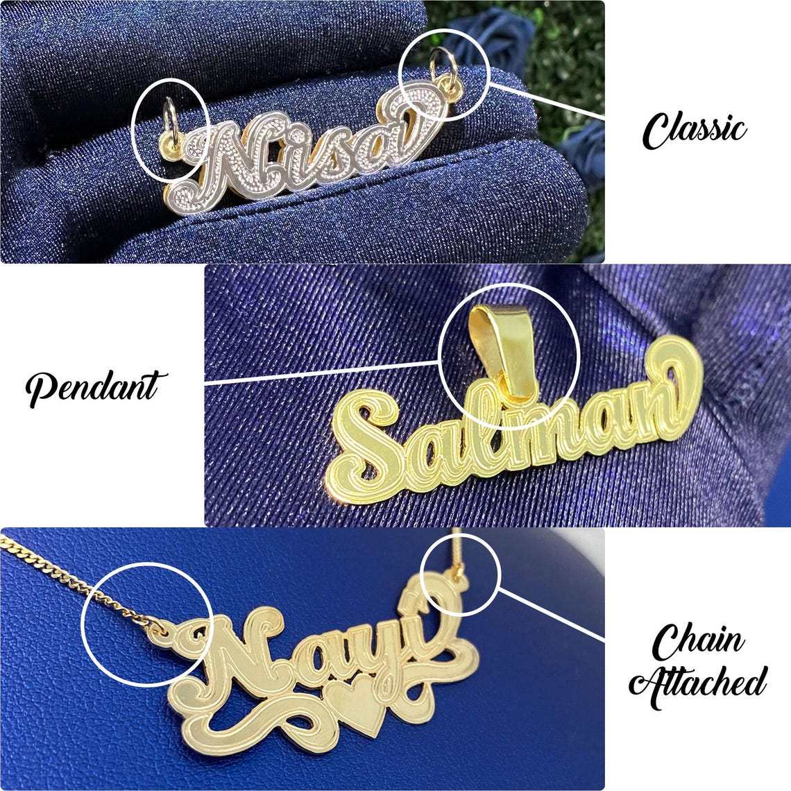 Personalized Cursive Name Plate Pendant in Solid 10k OR 14k Yellow Gold ...