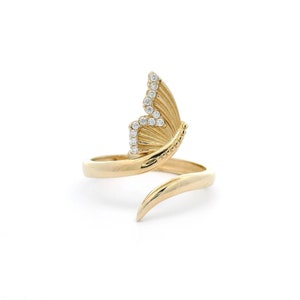 Solid 14k Gold Butterfly Open Ring With Cubic Zirconia Stones | Size 7. ...