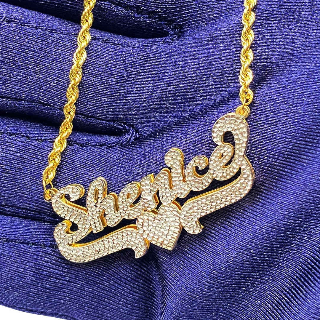 Personalized Cursive Double Name Plate Pendant With Heart Underline ...