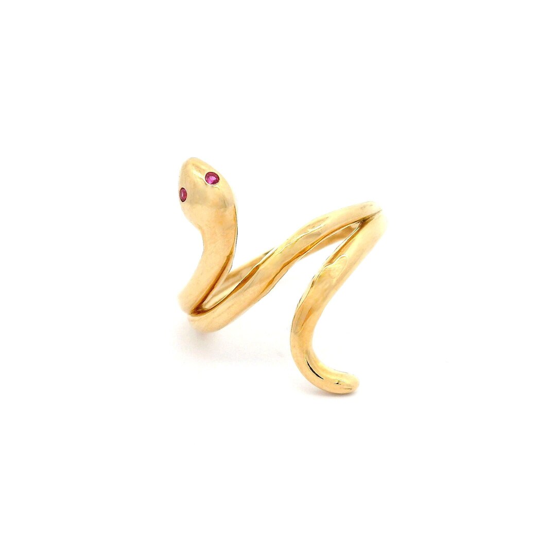 Solid 14k Gold Snake Ring With Red Cubic Zirconia Stone Eyes | Size 7 ...