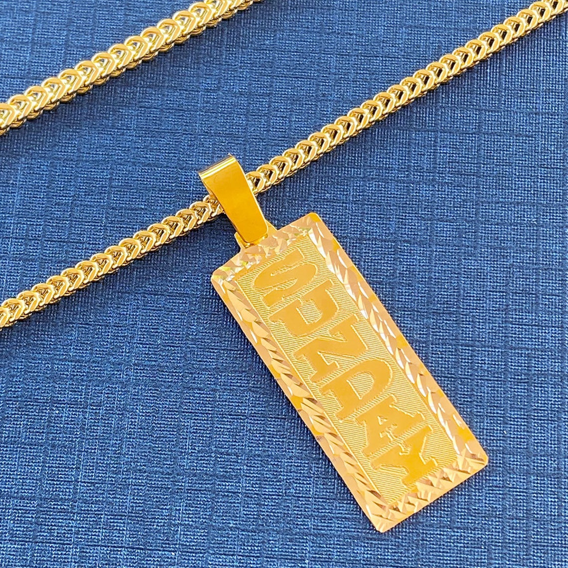 Personalized Custom Vertical Name Tag Pendant 10k Yellow - Etsy