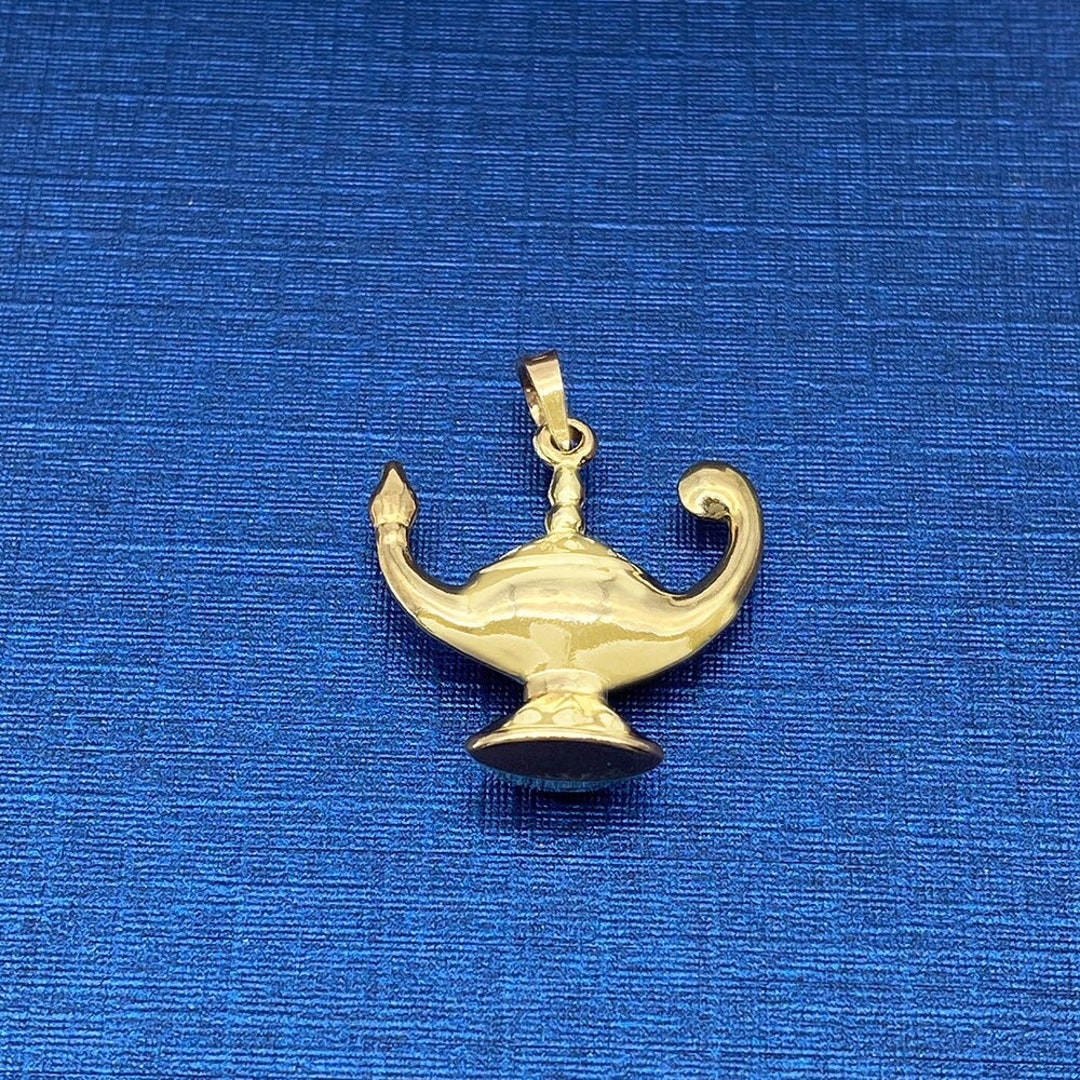 Real 10k Gold Genie Lamp Puff Pendant Double-sided Gold - Etsy