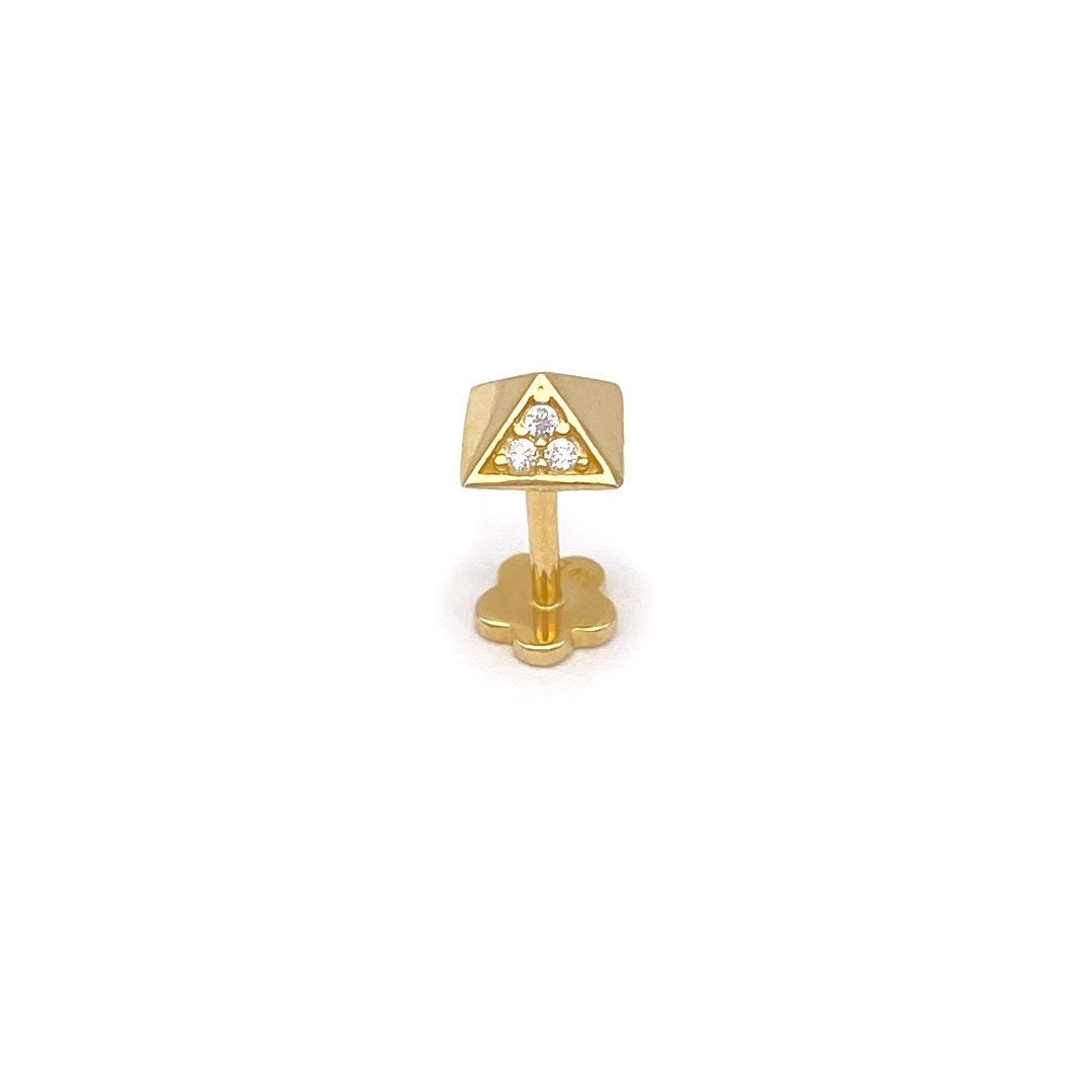 18G 14k Gold Pyramid Internal Threaded Stud With Cubic Zirconia Stones ...