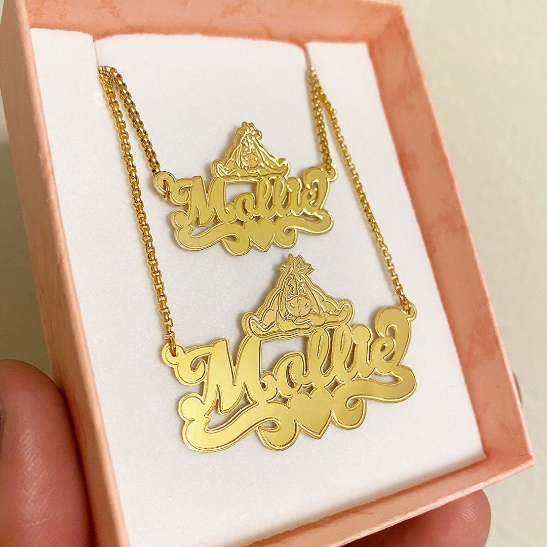 Personalized Cursive Name Plate Pendant With Heart Underline & Cartoon ...