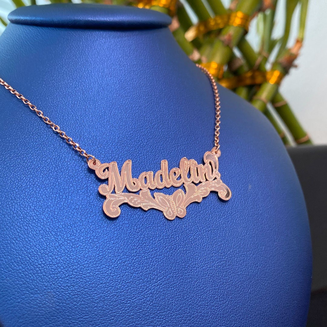 Personalized Cursive Name Plate Pendant With Butterfly Underline ...